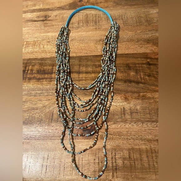 Jewelry | Layered Beaded Teal Earth Tone Necklace | Poshmark